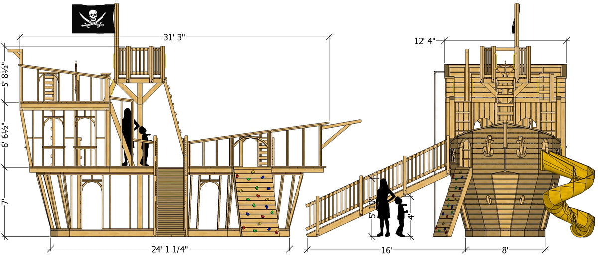 Large Pirate Ship Plan | 4 Levels, 8x24 | High Seas Pirate Ship Plan ...